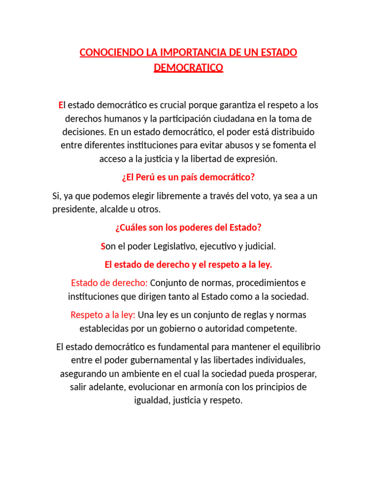 Importancia del Estado Democrático | PDF