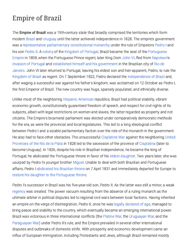 Empire of Brazil - Wikipedia | PDF | Brazil | Government Institutions