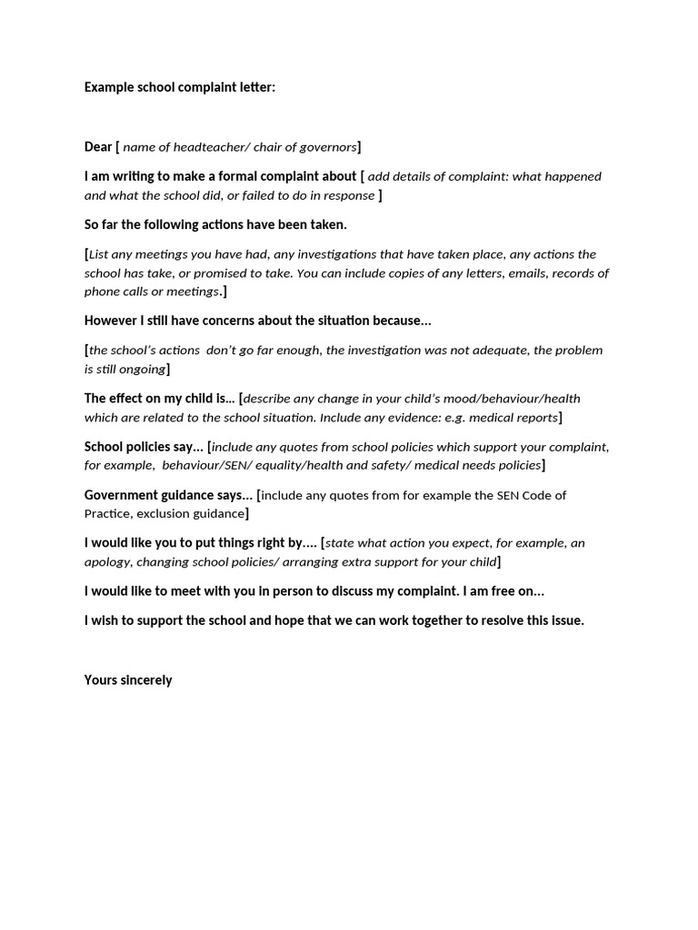 Formal Complaint Letter Template for Schools | PDF | Career & Growth