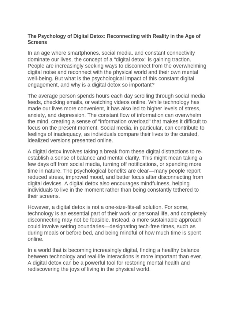 The Psychology of Digital Detox Reconnecting With Reality in The Age of ...
