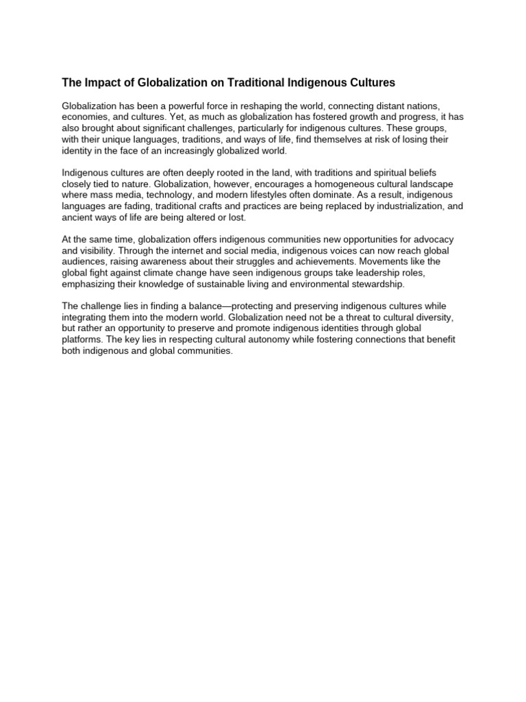 Globalization's Effect on Indigenous Cultures | PDF | Politics