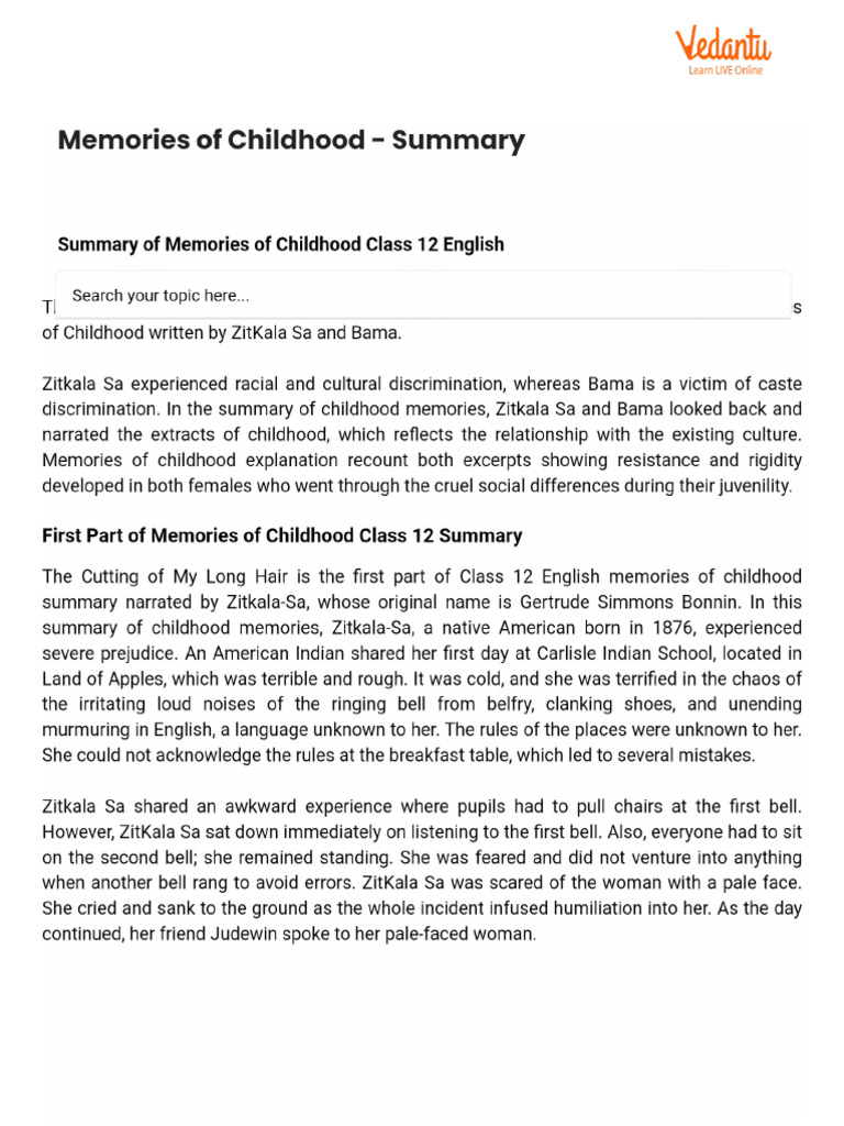 Memories of Childhood - Summary | PDF