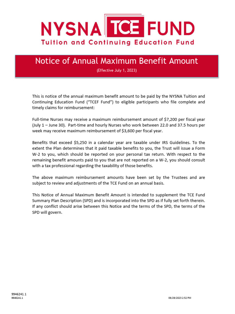 Nysna Annual Maximum Benefi | PDF | Finance & Money Management