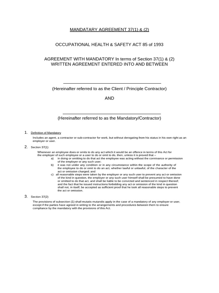 Standard Mandatory Agreement Section 37 | PDF | Employment ...