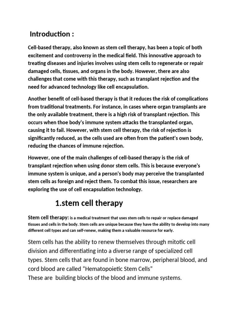 Stem cell therapy | PDF | Transplant Rejection | Stem Cell