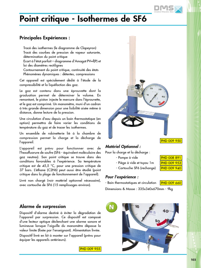 Point critique et isothermes de SF6 | PDF | Pression | mesure de pression
