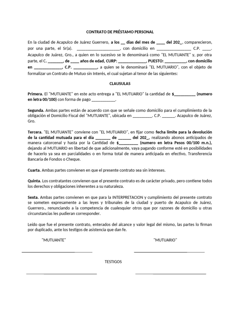 Contrato de Préstamo Sin Interés | PDF