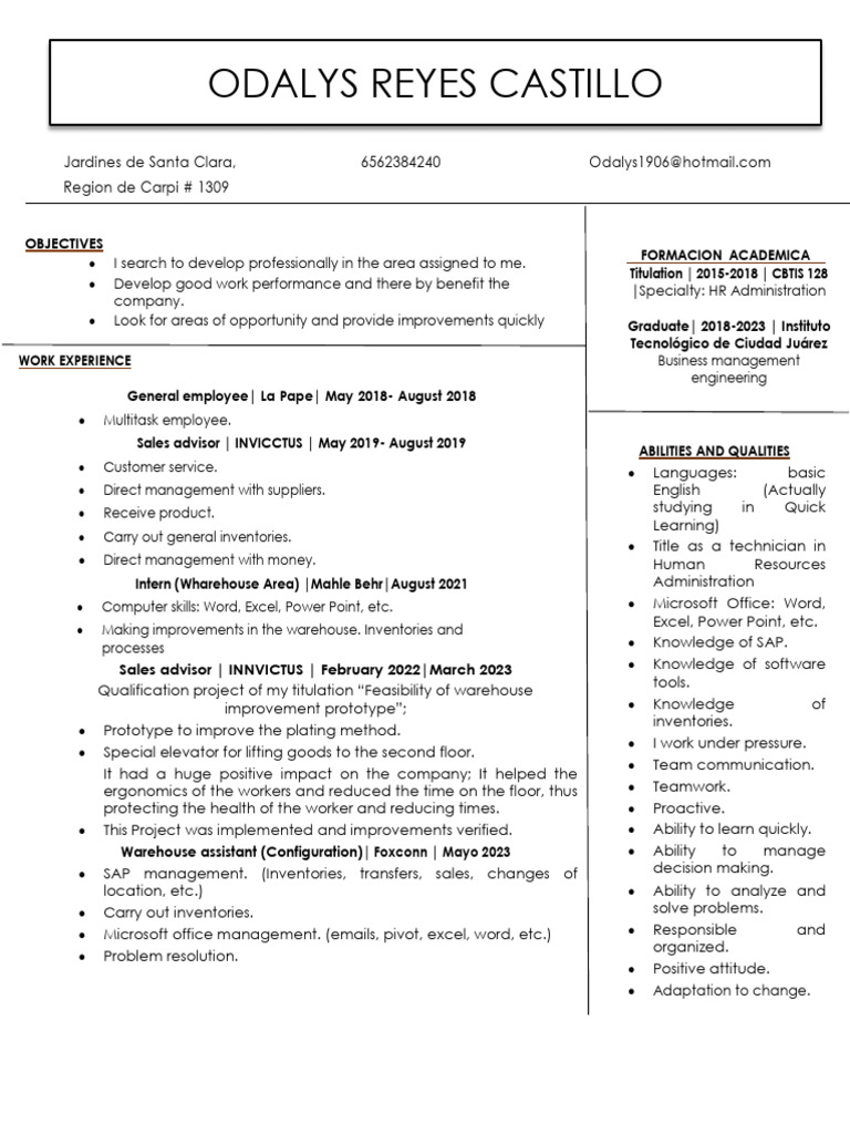 CV. Odalys Reyes Castillo | PDF | Computing