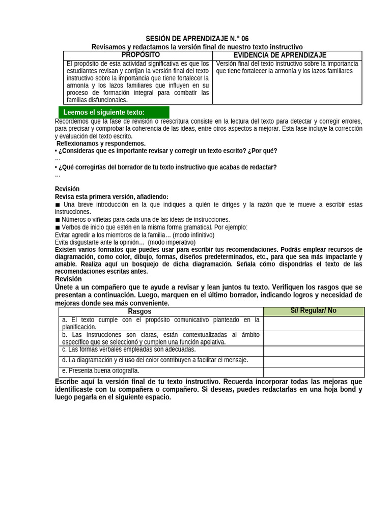 Ficha-Revisión Texto Instructivo-5° | PDF
