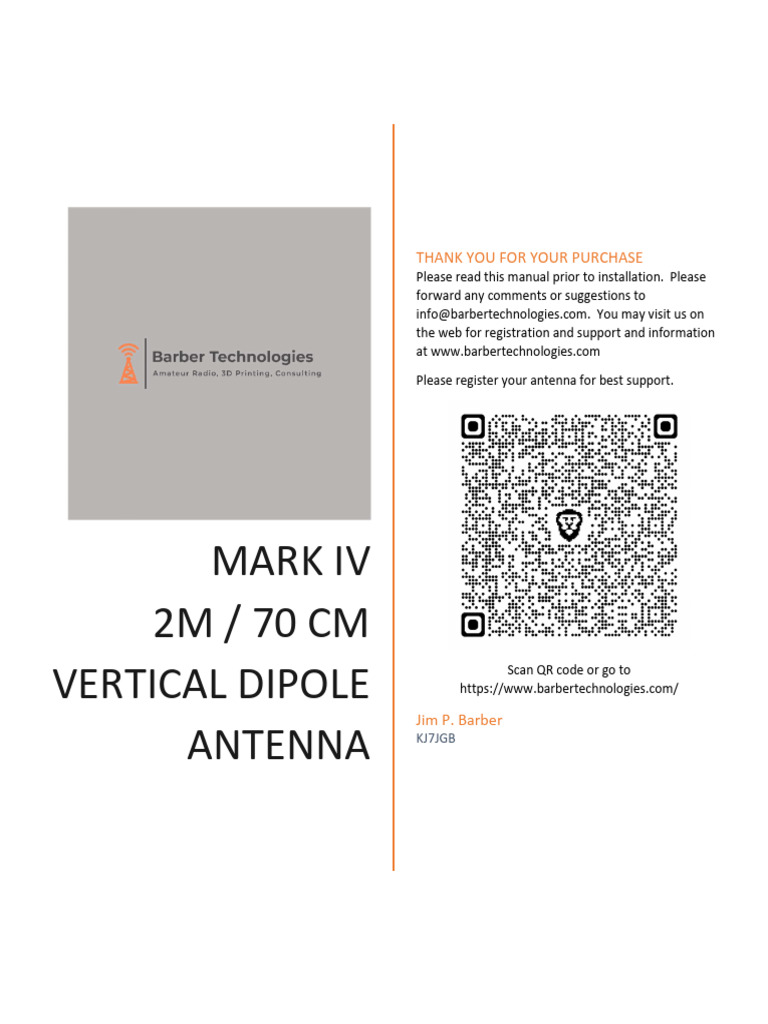 Mark IV Vertical Dipole Antenna Manual | PDF | Antenna (Radio) | Screw