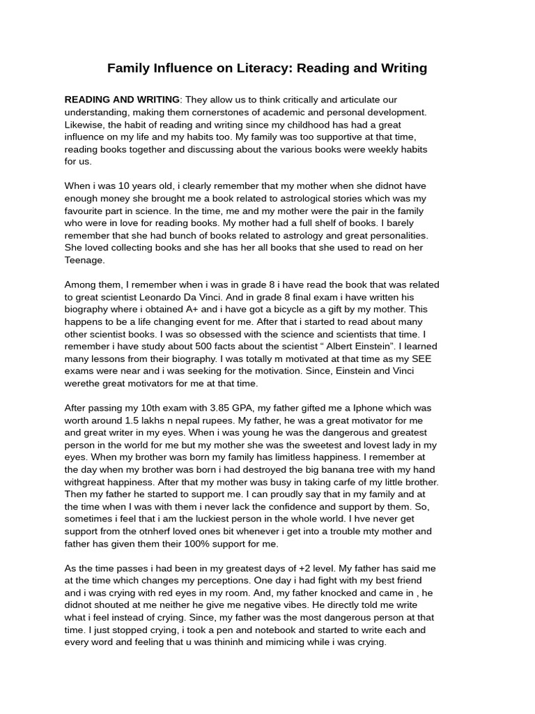 Family's Role in Literacy Growth | PDF | Self-Improvement | General Fiction