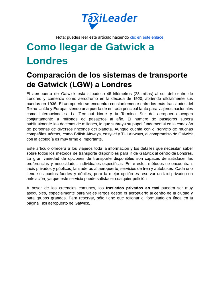 Cómo llegar de Gatwick a Londres | PDF | Aeropuerto | Autobús