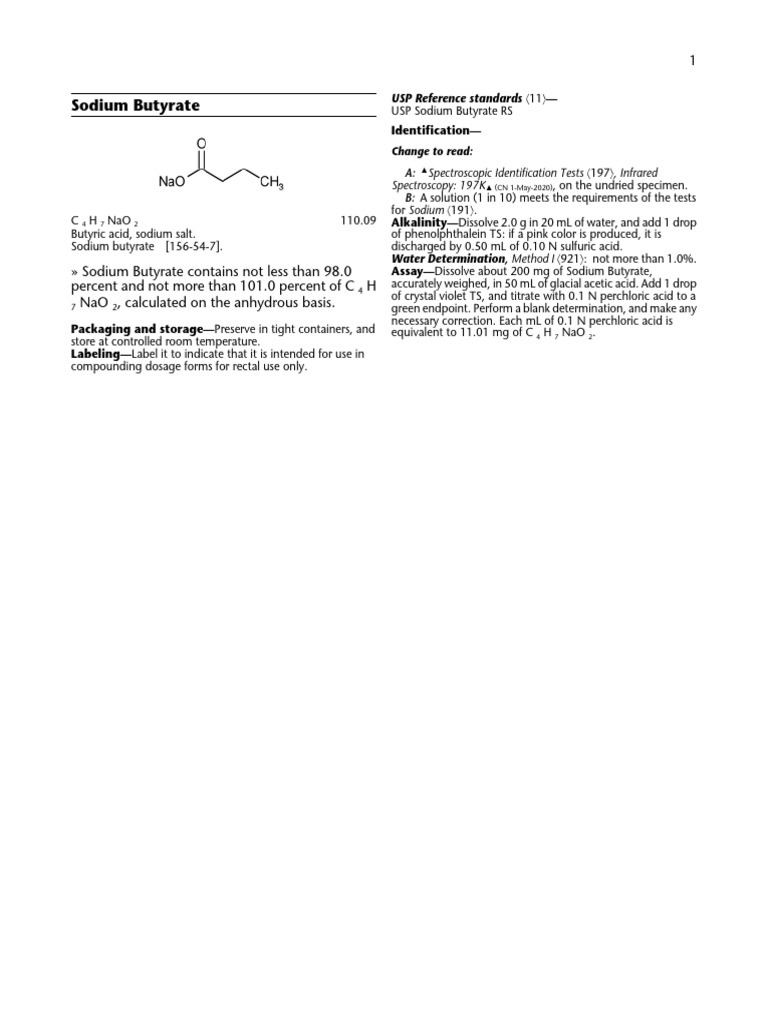 Sodium Butyrate | PDF | Titration | Chemistry