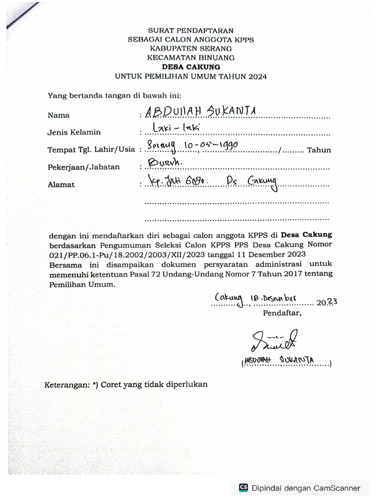 Surat Pendaftaran Kanta | PDF