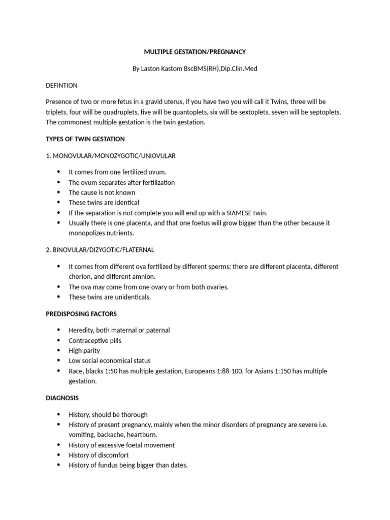 Multiple Gestation | PDF | Childbirth | Twin