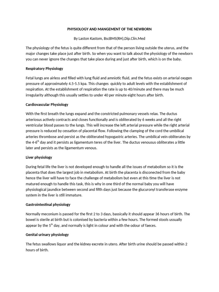 12 Physiology of The Newborn | PDF | Fetus | Artery