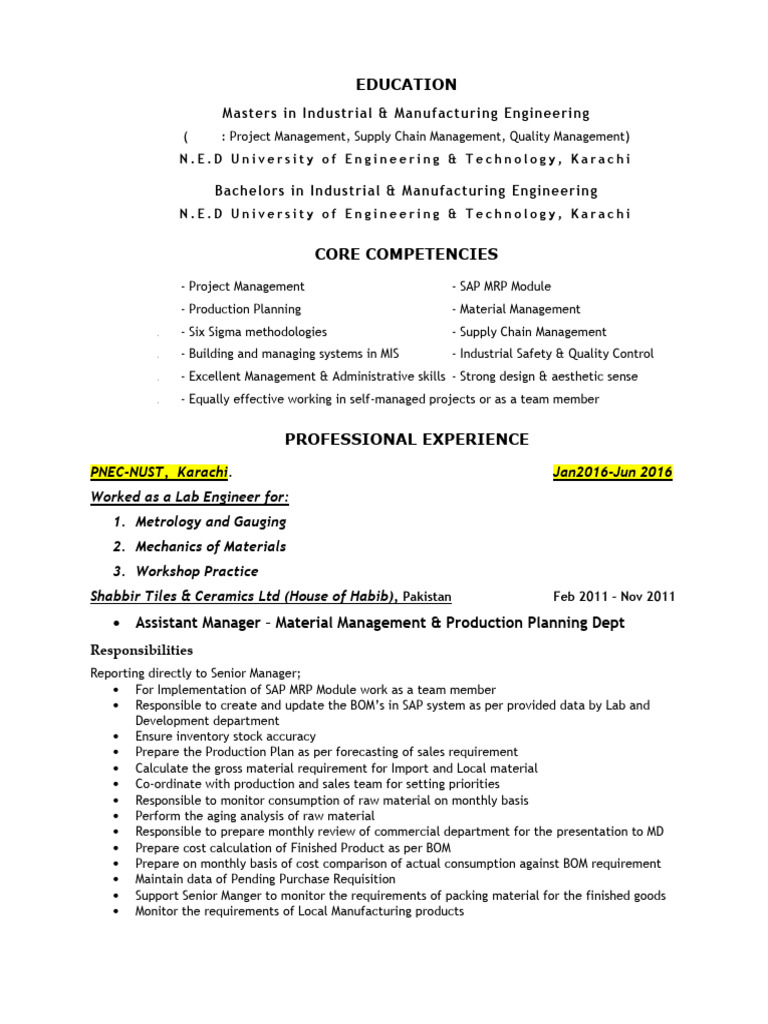 CV_NED.Ifrah Asif | PDF | Business | Production And Manufacturing