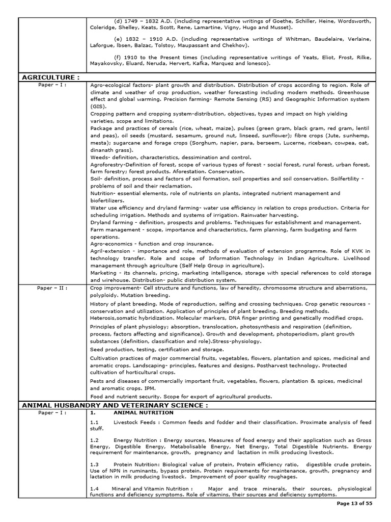 WBCS Syllabus For Agriculture | PDF | Agriculture | Plant Breeding
