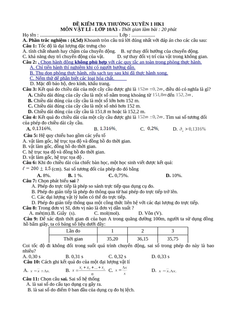 De Goc 2 KT TX1 HK1 Lop 10a3 Hoc Sinh | PDF