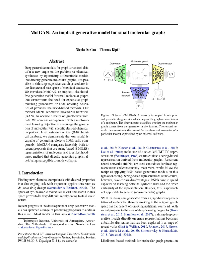 Molgan: An Implicit Generative Model For Small Molecular Graphs | PDF | Applied Mathematics