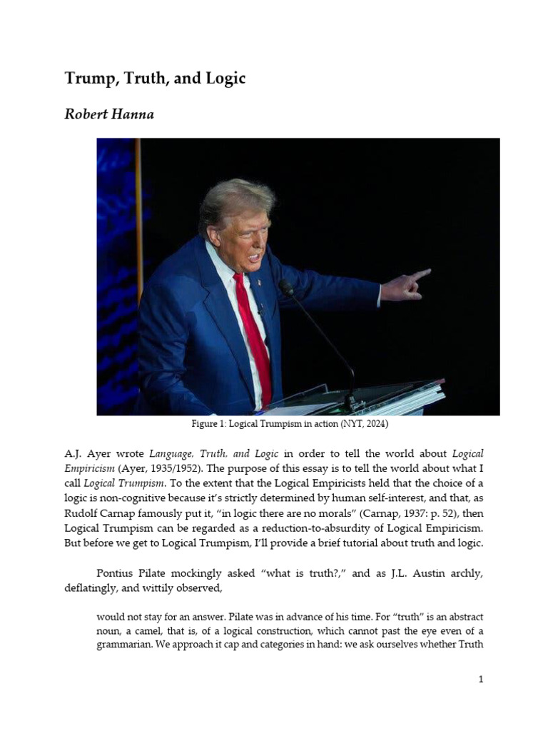 Hanna, R. (2024) Trump, Truth, and Logic (September 2024 Version) | PDF | Argument | Logic