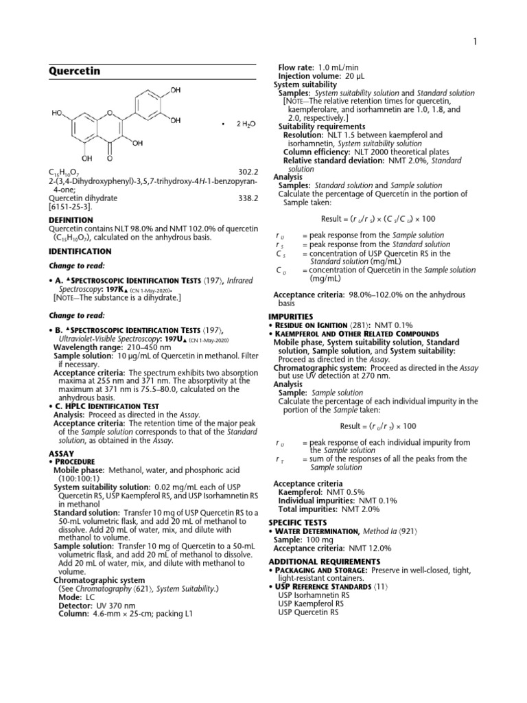 Quercetin | PDF | Chromatography | Ultraviolet–Visible Spectroscopy