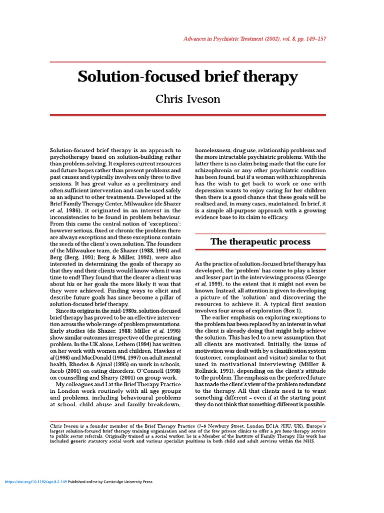 Solution-Focused Brief Therapy | PDF