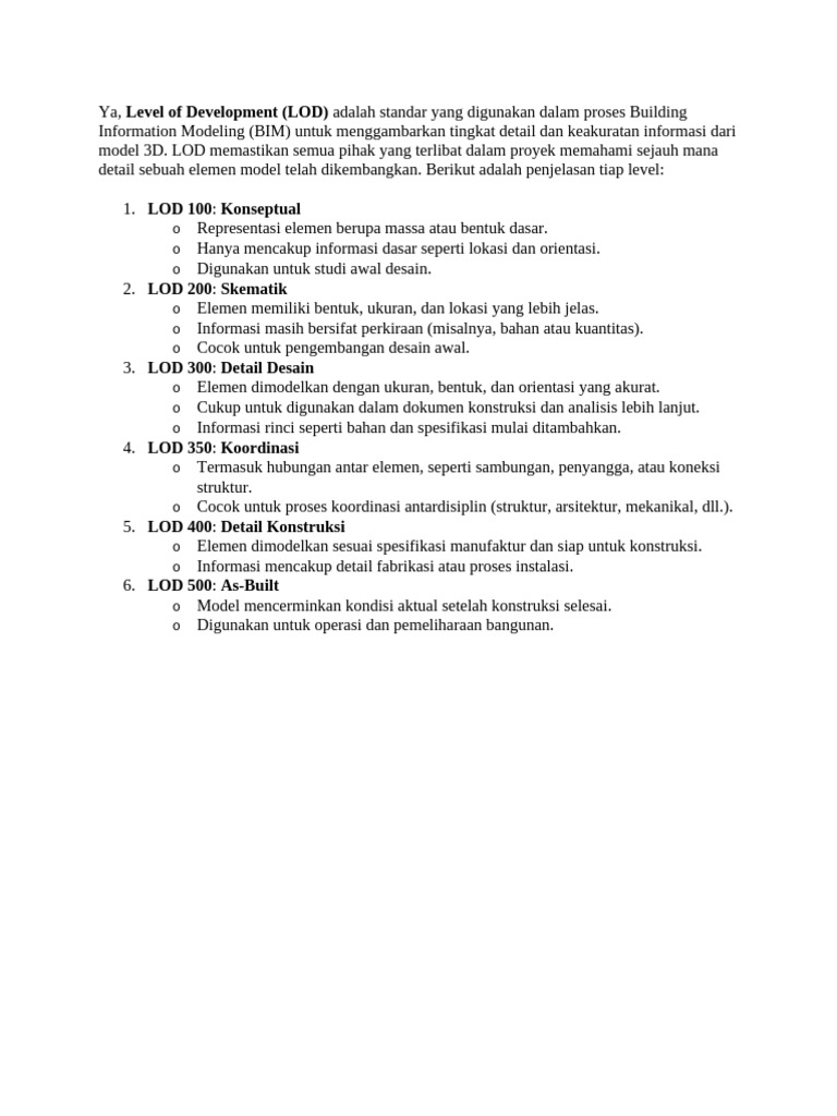 Tingkatan Level of Development (LOD) dalam BIM | PDF