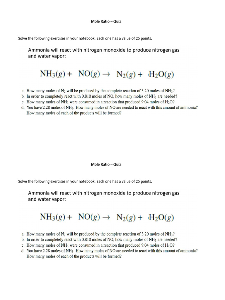 Mole Ratio - Quiz | PDF
