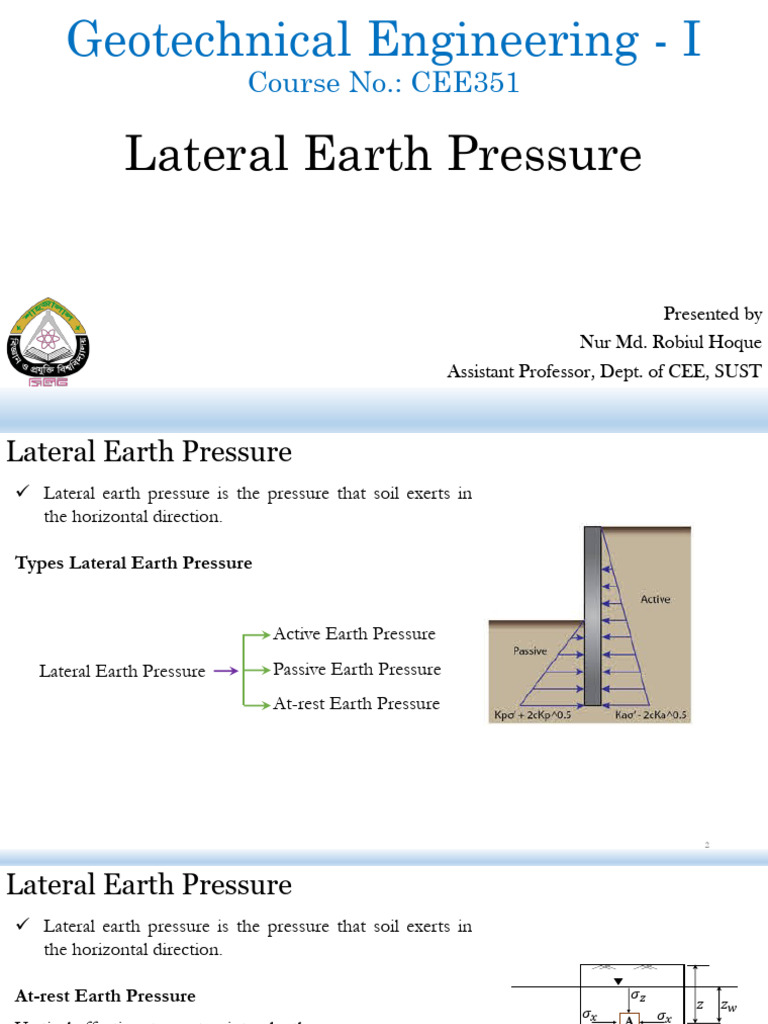 CEE351 Lateral Earth Pressure | PDF | Soil Mechanics | Mechanics