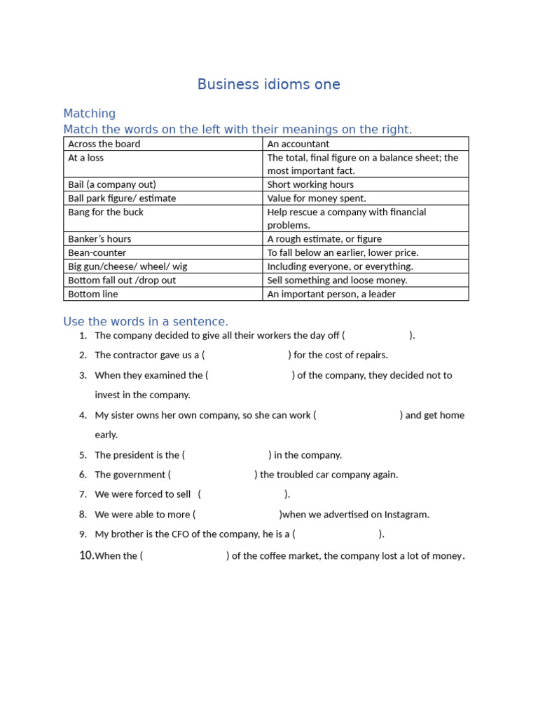 Biz Idioms 1 | PDF | Finance & Money Management