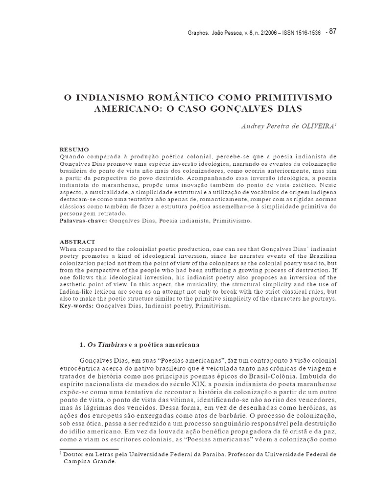 TEXTO AULA 3 O Indianismo Romântico Como Primitivismo Americano - o ...