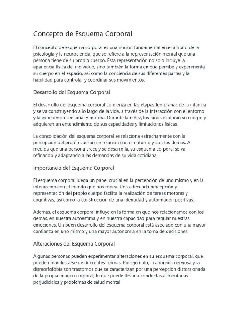 Concepto de Esquema Corporal | PDF | Esquema (psicología) | Percepción