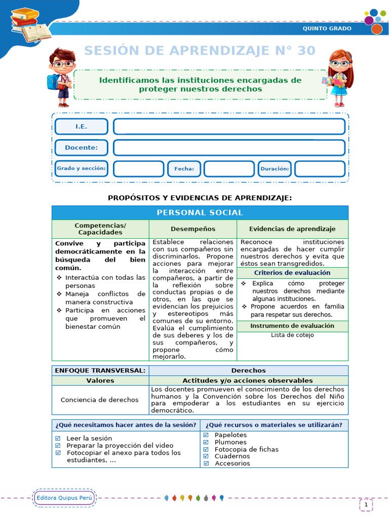 Sesiones de Aprendizaje - Semana 4 - UD IX - Editora Quipus Perú | PDF | Evaluación | Aprendizaje