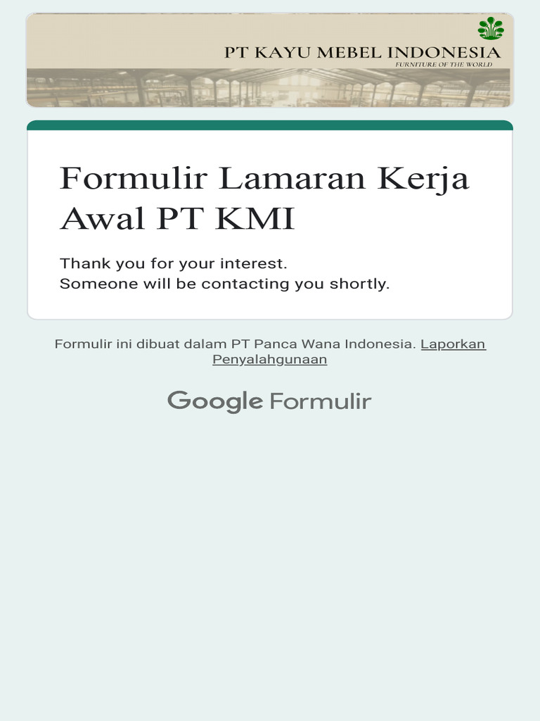 Formulir Lamaran Kerja Awal PT KMI | PDF