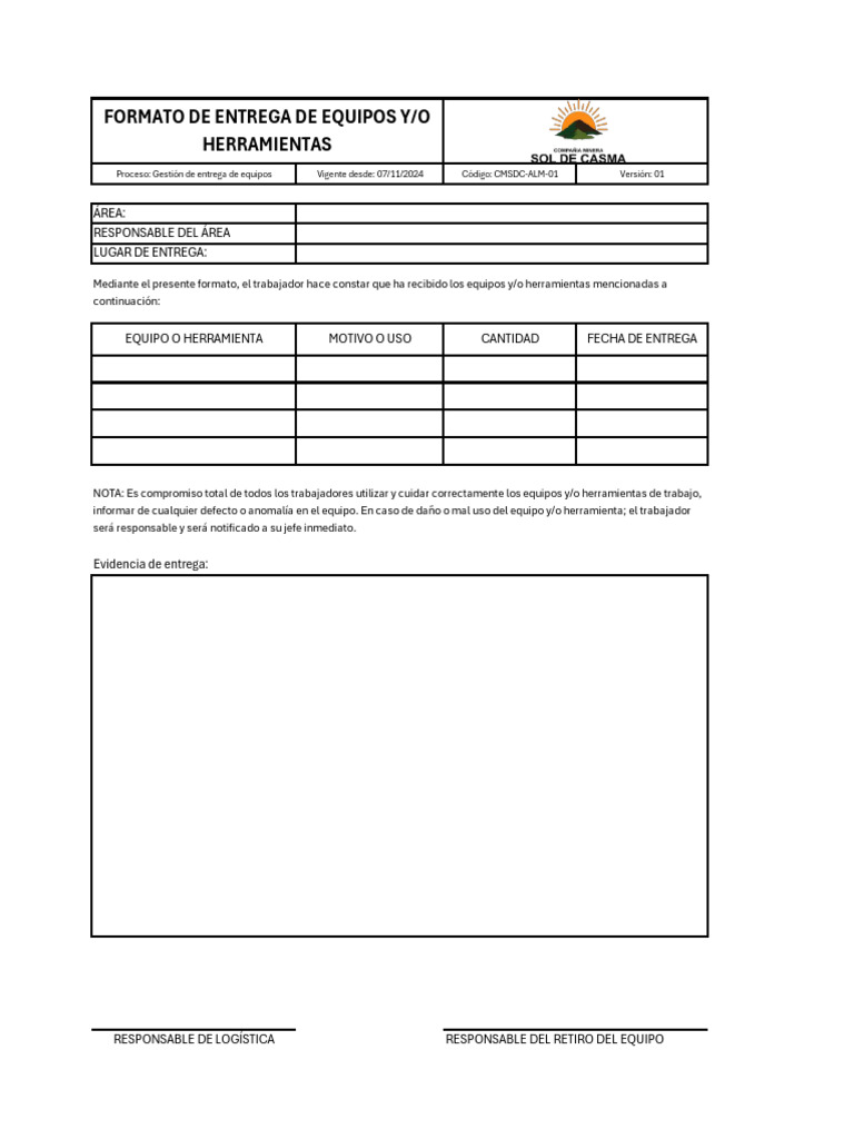 Formato Entrega de Equipos | PDF