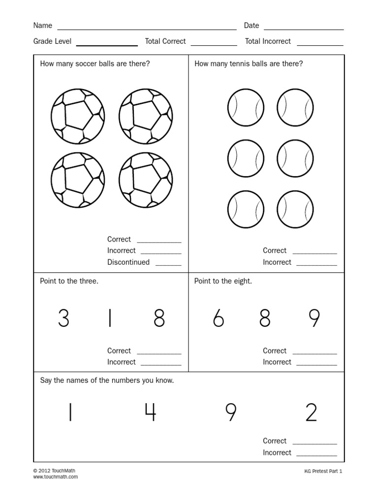 Kindergarten-Touch Math Assessments | PDF