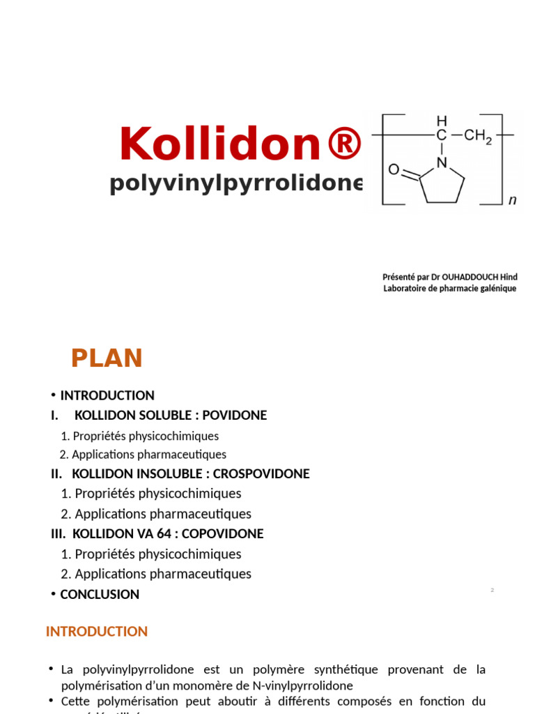 Propriétés et applications de Kollidon | PDF | Enduction | Polymère