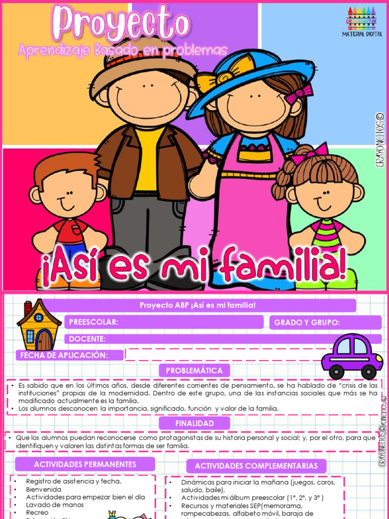 Proyecto Educativo: Mi Familia en Preescolar | PDF | Educación de la ...