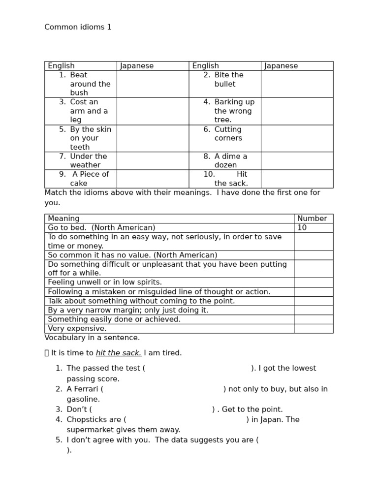 Common English Idioms and Meanings | PDF | Home & Garden
