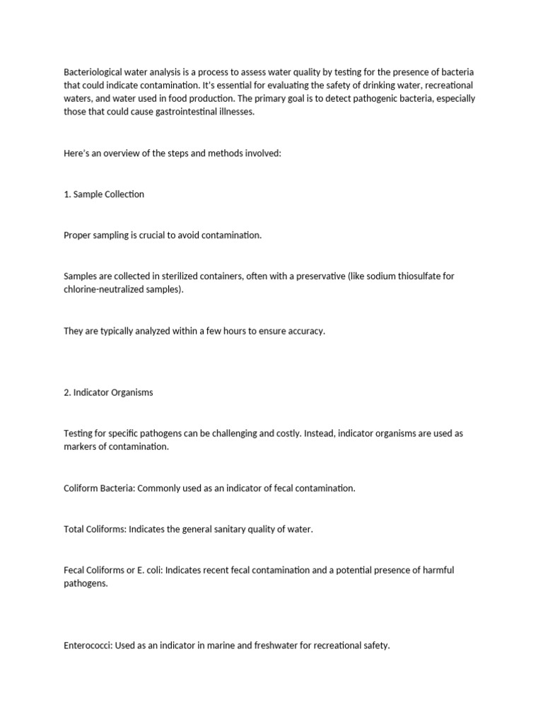Bacteriological Water Analysis Overview | PDF | Water Quality ...