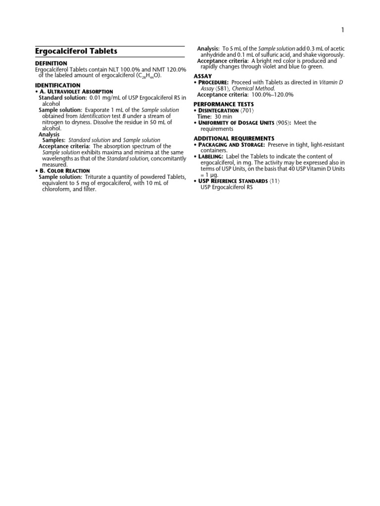 Ergocalciferol Tablets | PDF | Tablet (Pharmacy) | Magnesium