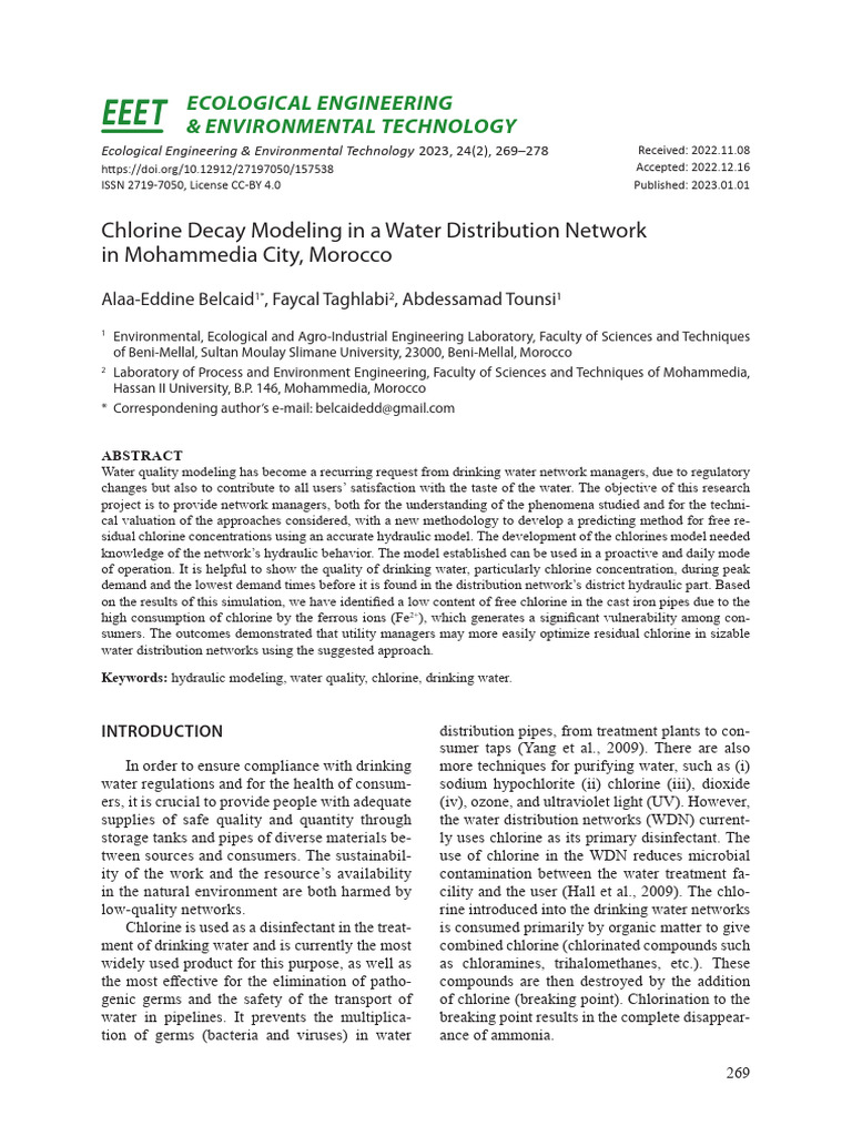 Article 4 EEET - Chlorine Decay Modeling in A Water Distribution ...
