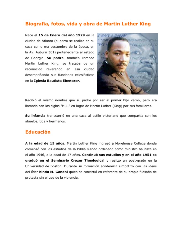 Biografía MLK | PDF | Martin Luther King hijo. | Agitación