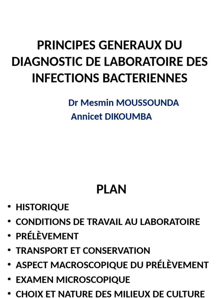 Principes Généraux Du Diagnostic de Laboratoire Des Infections ...