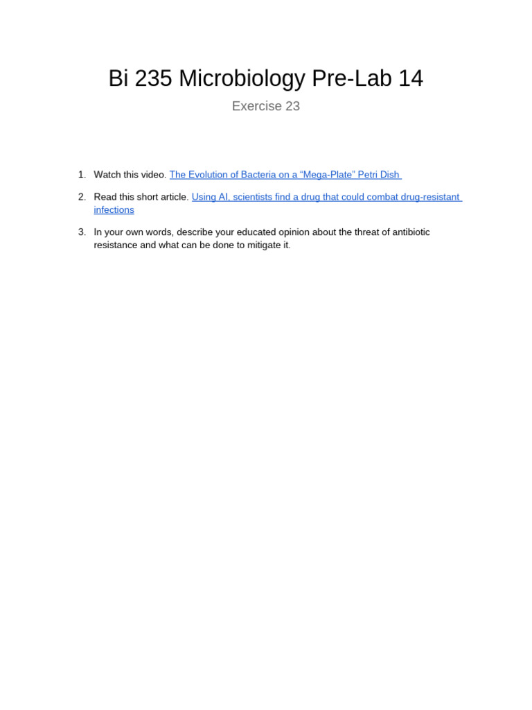 Bi 235 Microbiology Pre-Lab 14 | PDF