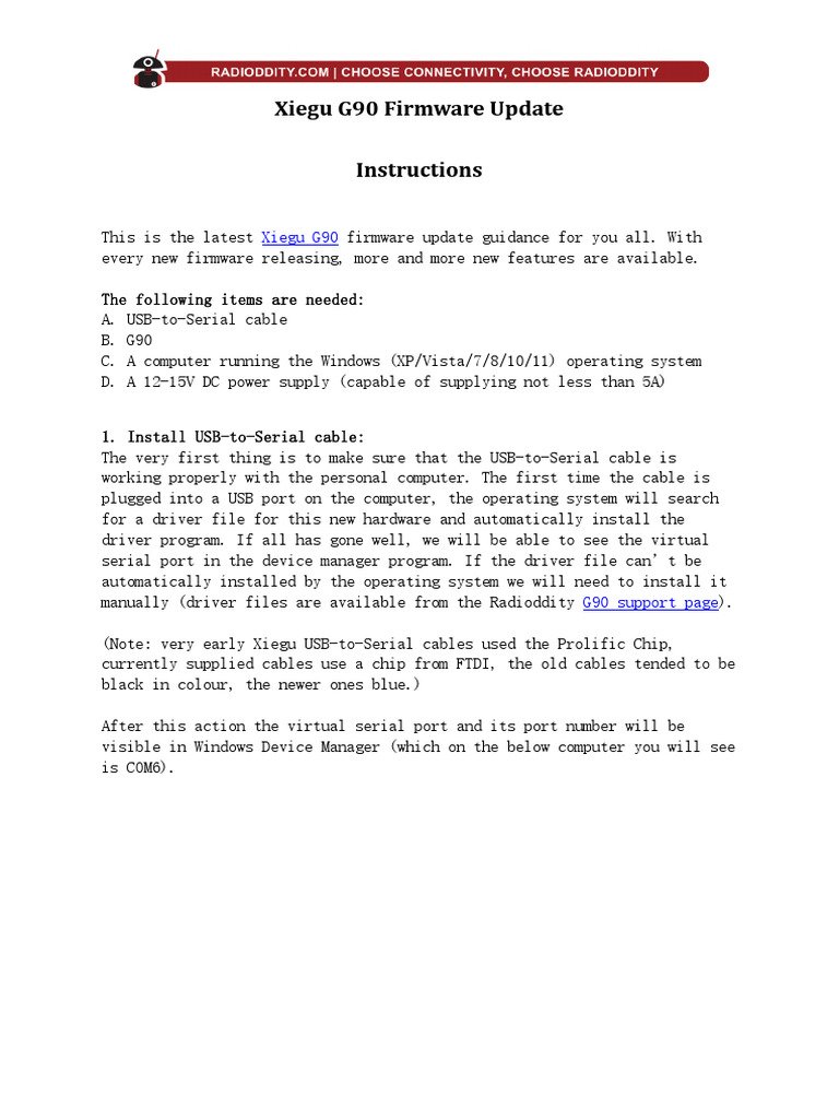 Xiegu G90 Firmware Update Guide | PDF | Installation (Computer Programs ...
