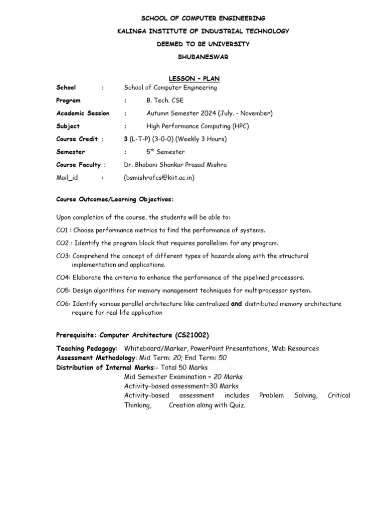 2024 HPC Lesson PLAN (1) - 1 | PDF | Central Processing Unit | Parallel Computing