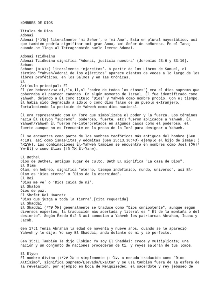 Nombres de Dios en Hebreo | PDF | Contenido bíblico | Creencia ...