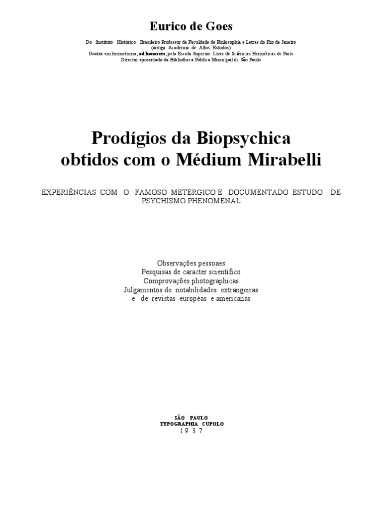 Psychodynamia do Médium Mirabelli | PDF | Espiritismo | São Paulo